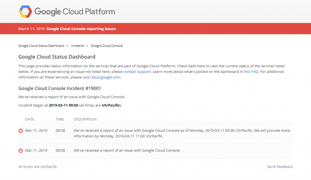 Google Cloud PlatformのConsoleが動作しないエラー発生(2019年03月12日 AM2時頃) – dbit